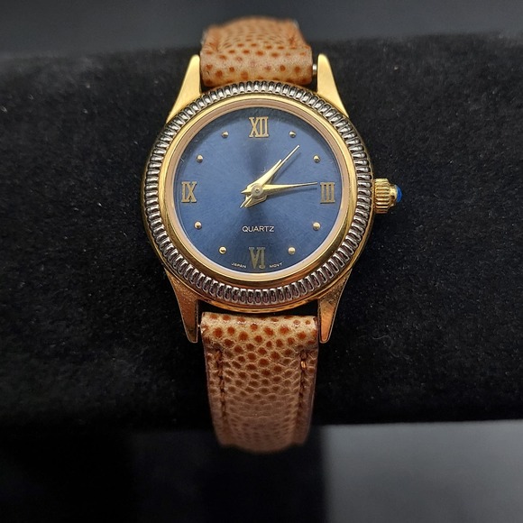 Avon | Accessories | Vintage 99s Avon Watch Navy Blue Gold Tone Face ...